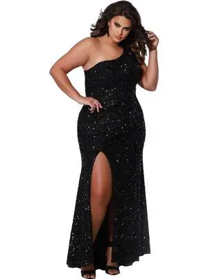 SYDNEY'S CLOSET Sydney's Closet One-Shoulder Sequin Gown Onyx