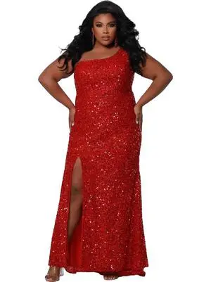 SYDNEY'S CLOSET Sydney's Closet One-Shoulder Sequin Gown Ruby