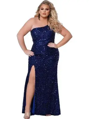 SYDNEY'S CLOSET Sydney's Closet One-Shoulder Sequin Gown Sapphire