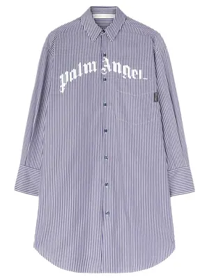 Palm Angels Striped Midi Shirt Dress - Blue