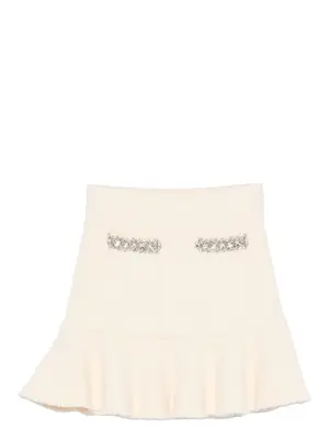 SELF-PORTRAIT Crystal-embellished Mini Skirt - Neutrals