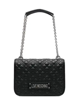 Moschino Quilted Flap Shoulder Bag - Black