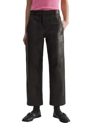 ME+EM Engineered-Leg Leather Trouser Brown/black