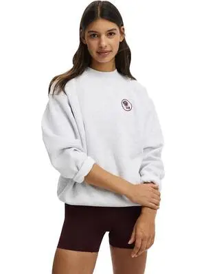 Cotton:on Active Plush Graphic Crew Sweatshirt - Cloudy Grey Marle Bw Club