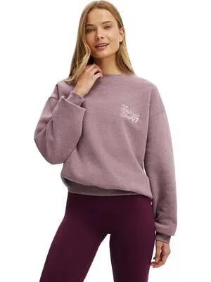Cotton:on Active Plush Graphic Crew Sweatshirt - Pickled Beet Marle With Love