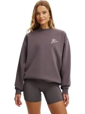 Cotton:on Active Plush Graphic Crew Sweatshirt - Violet Grey With Love