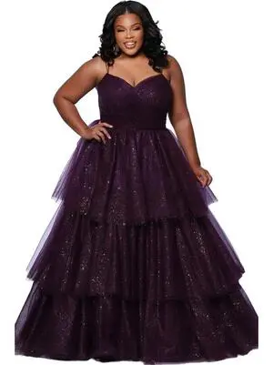 SYDNEY'S CLOSET Sydney's Closet Tiered Ball Gown Purple