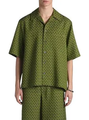 Alexander McQueen Skull Jacquard Satin Camp Shirt - Absynthe