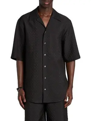 Alexander McQueen Skull Jacquard Satin Camp Shirt - Black/ Black