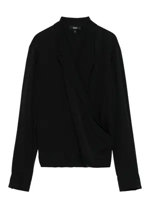 Theory Peak-lapel Wrap Blouse - Black