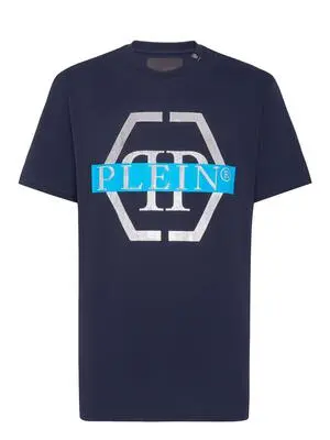 Philipp Plein Pp Tape-print Round-neck T-shirt - Blue