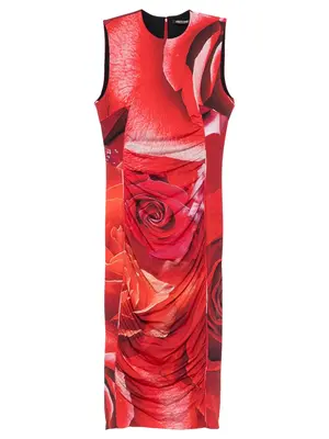 Roberto Cavalli Rose-print Midi Dress - Red