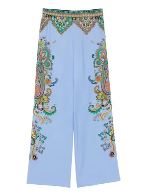 Etro Floral Silk Trousers - Blue