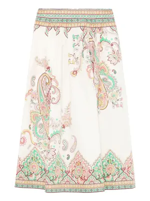 Etro Printed Cotton Midi Skirt - Neutrals