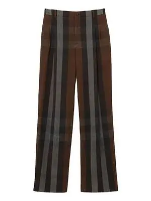 Burberry Check Wide Leg Trousers - Grey/brown
