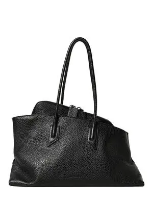 Attico La Passeggiata Shoulder Bag In Grained Calfskin Leather - Black