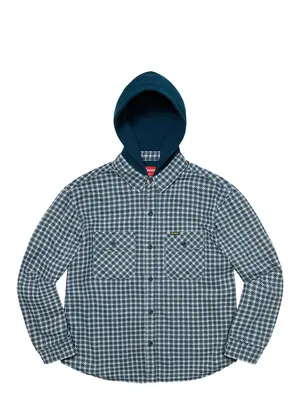 Supreme Houndstooth Flannel Hooded Shirt 'light Navy - Blue