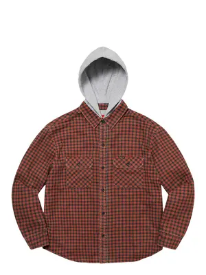 Supreme Houndstooth Flannel Hooded Shirt - Red