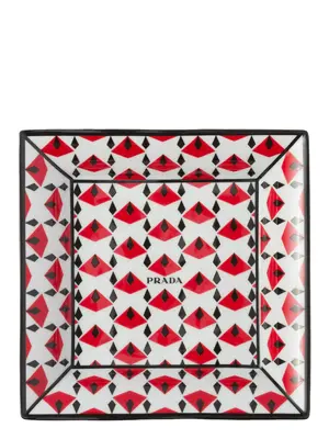 Prada Large Square Porcelain Catchall Tray - Black/red