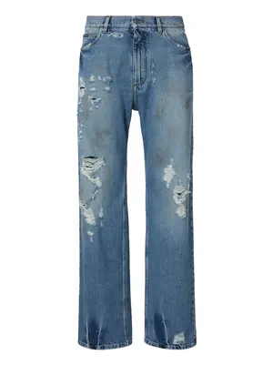 Dolce & Gabbana Distressed Wide-leg Jeans - Blue