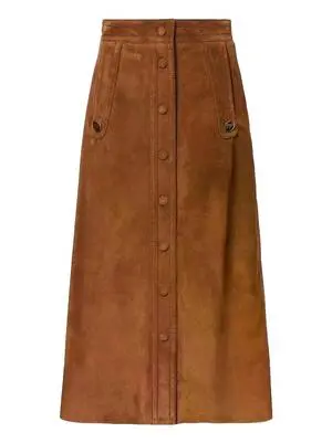 Valentino Garavani Suede Midi Skirt - Brown