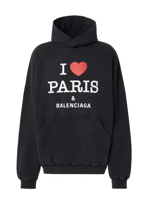 Balenciaga I Love Paris Faded Hoodie - Black