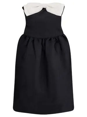 SELF-PORTRAIT Taffeta Décolleté Dress With Maxi Bow - Black
