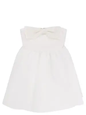 SELF-PORTRAIT Taffeta Décolleté Dress With Bow - White