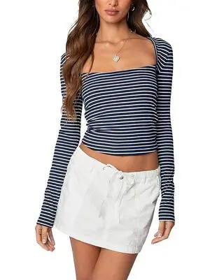 EDIKTED Alex Striped Top - Navy And White