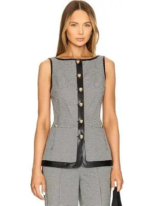 Simkhai Cressida Sleeveless Button Top - Black White Check