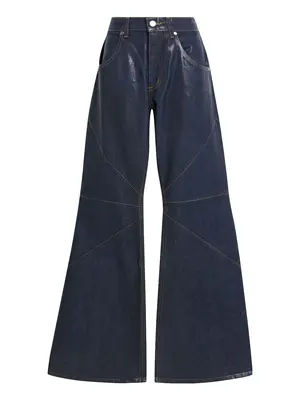 EB DENIM Bowie Coated Mid-rise Wide-leg Jeans - Dark Denim