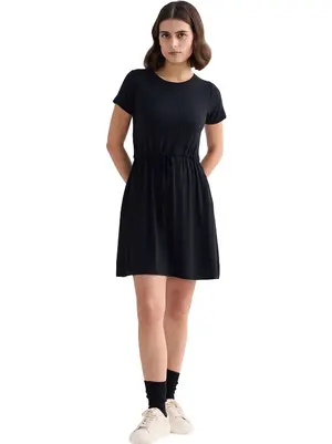 REISTOR Drawstring T-shirt Dress - Black
