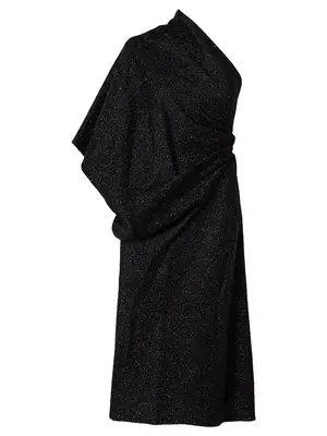 THE ROW Dorota One-shoulder Metallic Knit Midi Dress - Black
