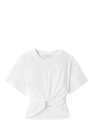 Rabanne Cropped Embellished Cotton-jersey T-shirt - White