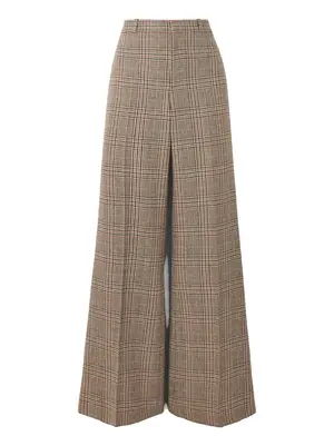 Chloé Checked Wool-blend Wide-leg Trousers - Brown