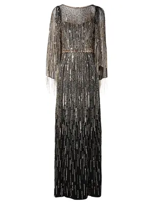 Jenny Packham Rhapsody Fringed Embellished Gown - Black
