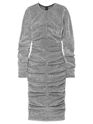 Dolce & Gabbana Ruched Sequined Metallic Stretch-tulle Midi Dress - Silver