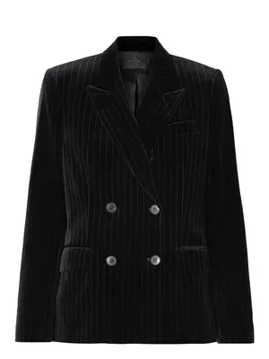 NILI LOTAN Veda Double-breasted Cotton-velvet Blazer With Metallic Stripes - Black