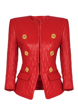 Balmain Quilted Leather Jacket - Red