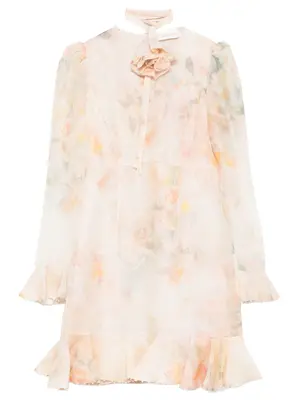 Zimmermann Crush Flower Mini Dress - Neutrals