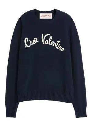 Valentino Garavani Wool Crewneck Jumper With Chez Embroidery - Blue