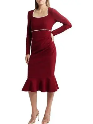NIKKI LUND Faux Pearl Trimmed Dress - Burgundy