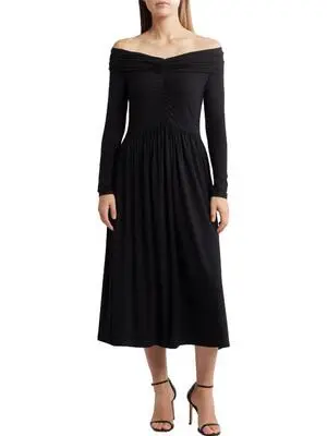 NIKKI LUND Olia Off The Shoulder Long Sleeve Dress - Black