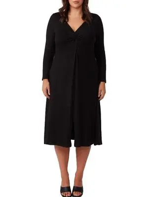 ESTELLE Estelle Eclipse Long Sleeve V-Neck Midi Dress