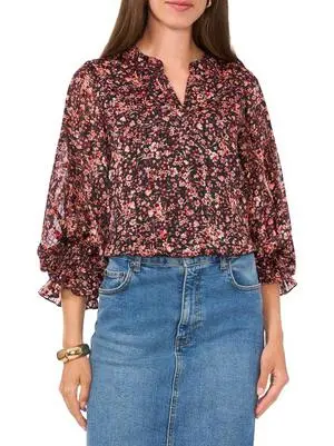 Vince Camuto Floral Metallic Top - Rich Black/red