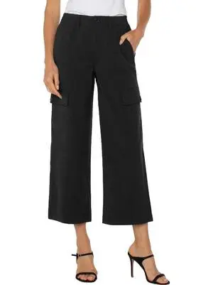 LIVERPOOL High Waist Crop Wide Leg Cargo Pants - Black