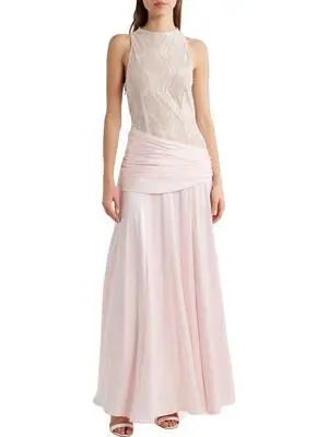 SONYA MODA Dalia Mixed Media Gown - Blush