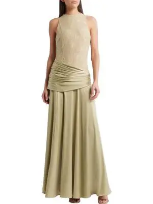SONYA MODA Sonya Moda Dalia Mixed Media Gown Pistachio