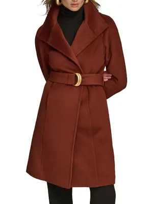 Donna Karan New York Belted Wool Wrap Coat - Whiskey