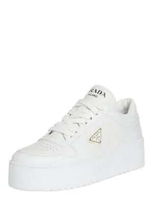 Prada Flatform Downtown Leather Sneakers - Bianco